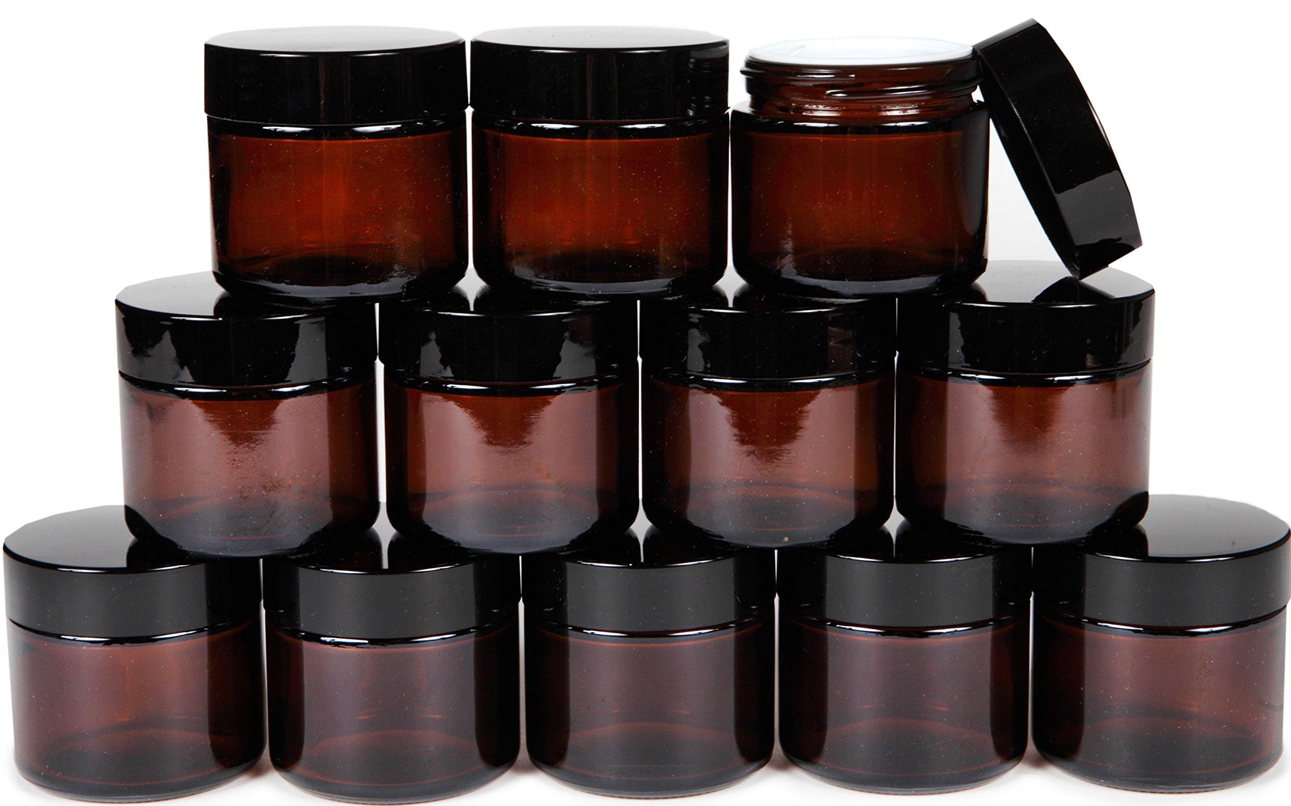 Vivaplex 12 Amber 2 Oz Round Glass Jars With Inner Liners And
